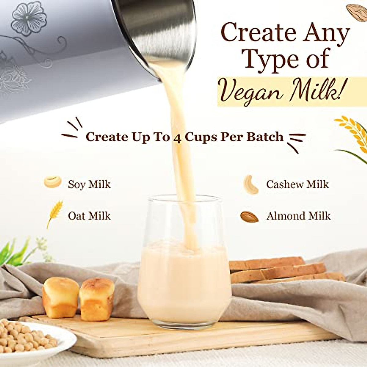 Soy Milk Maker Machine - 5 in 1 Vegan Nut Milk Maker - Nut Milk Machine Works As: Almond Milk Maker, Oat Milk Maker, Soymilk Machine, & Soup Maker Machine. Includes Tofu Making Kit w/ Tofu Press & Recipe eBook for Nut Milk & Tofu