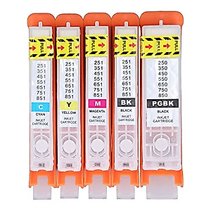 Walfront 5Pcs Ink Cartridge for PIXMA Ink Cartridge Replacement IP7250 MG6350 MG5450 MX925 MX725 MG6450 MG5550 IX6850 Printers
