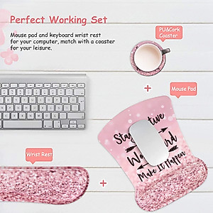 iCasso Ergonomic Mouse Pad with Wrist Support Set, Keyboard Wrist Rest+ Mouse Wrist Rest Pad + Coaster, Non-Slip Base Cute Mouse Mat, Pain Relieve Desk Mousepadfor Computer (Pink Stay Positive)