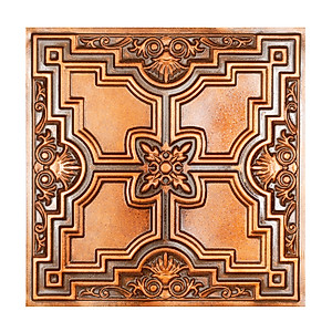 PAINTSDECOR Faux Tin Ceiling Tiles Vintage Tin Ceiling Tile Wall Décor for Cafe Club Salon Hotel Store Bar 2'x2' PL16 Archaic Copper 10pcs