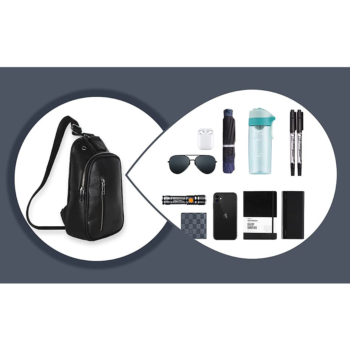 TITILT Leather Sling Bag for Men Chest Bag Waterproof and Multifunctional Comfortable Casual Daypack