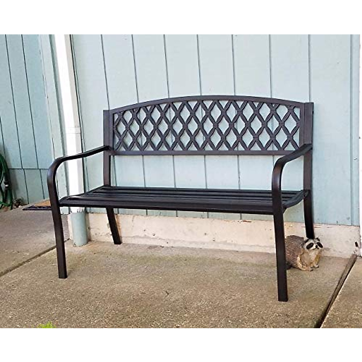 Dkeli Patio Bench Garden Bench Outdoor Bench 50” Metal Porch Chair with Armrests Sturdy Steel Frame Furniture, 480LBS Weight Capacity for Park Yard Patio Deck Lawn, Black