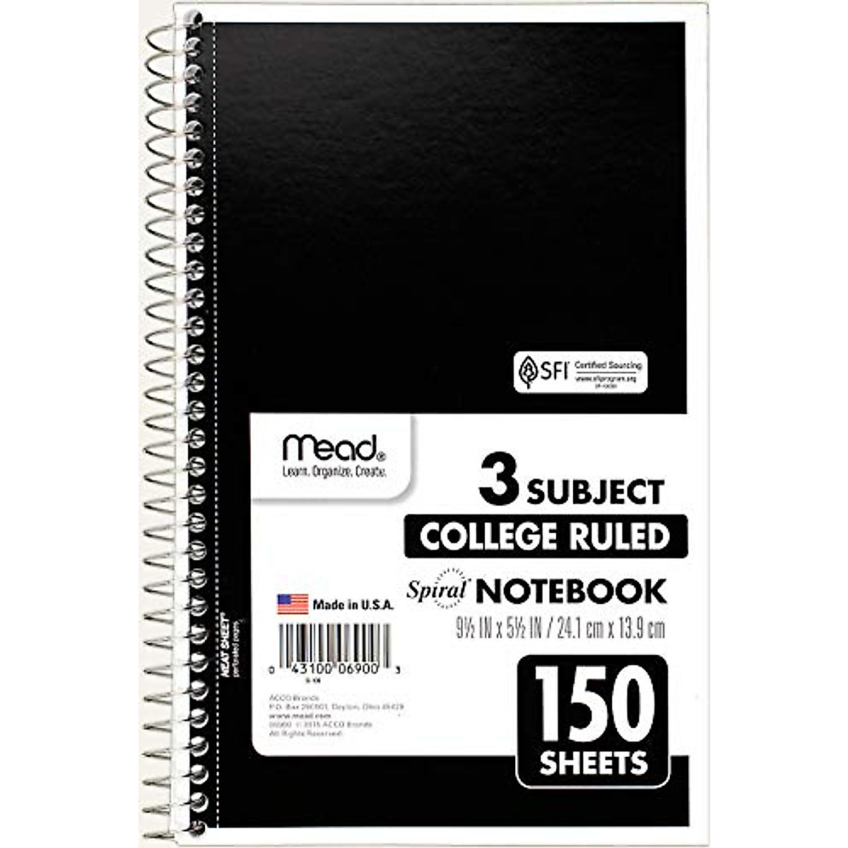 Mead 3-Subject Wirebound College Ruled Notebook, 9.5" x 5.5", Pack Of 10 (06900)
