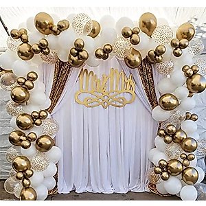 125Pcs DIY Gold White Balloons Garland Kits with 18/12/10/5Inch Metallic Chrome Balloons for Birthday Party Celebration Graduation Wedding Baby Shower Ceremony Anniversary Balloon Chain (Gold White)