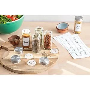 Orii 24 Glass Spice Jars with Stainless Steel Lids, 70 Spice Labels and Funnel, Seasoning Storage Bottles for Spice Rack, Cabinet, Drawer, Pantry