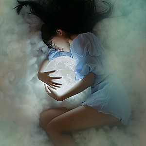 Mydethun 3D Moon Lamp with 5.9 Inch Wooden Base - Christmas Day Gift, LED Night Light, Mood Lighting with Touch Control Brightness for Home Décor, Bedroom, Women Kids Moonlight - White & Yellow