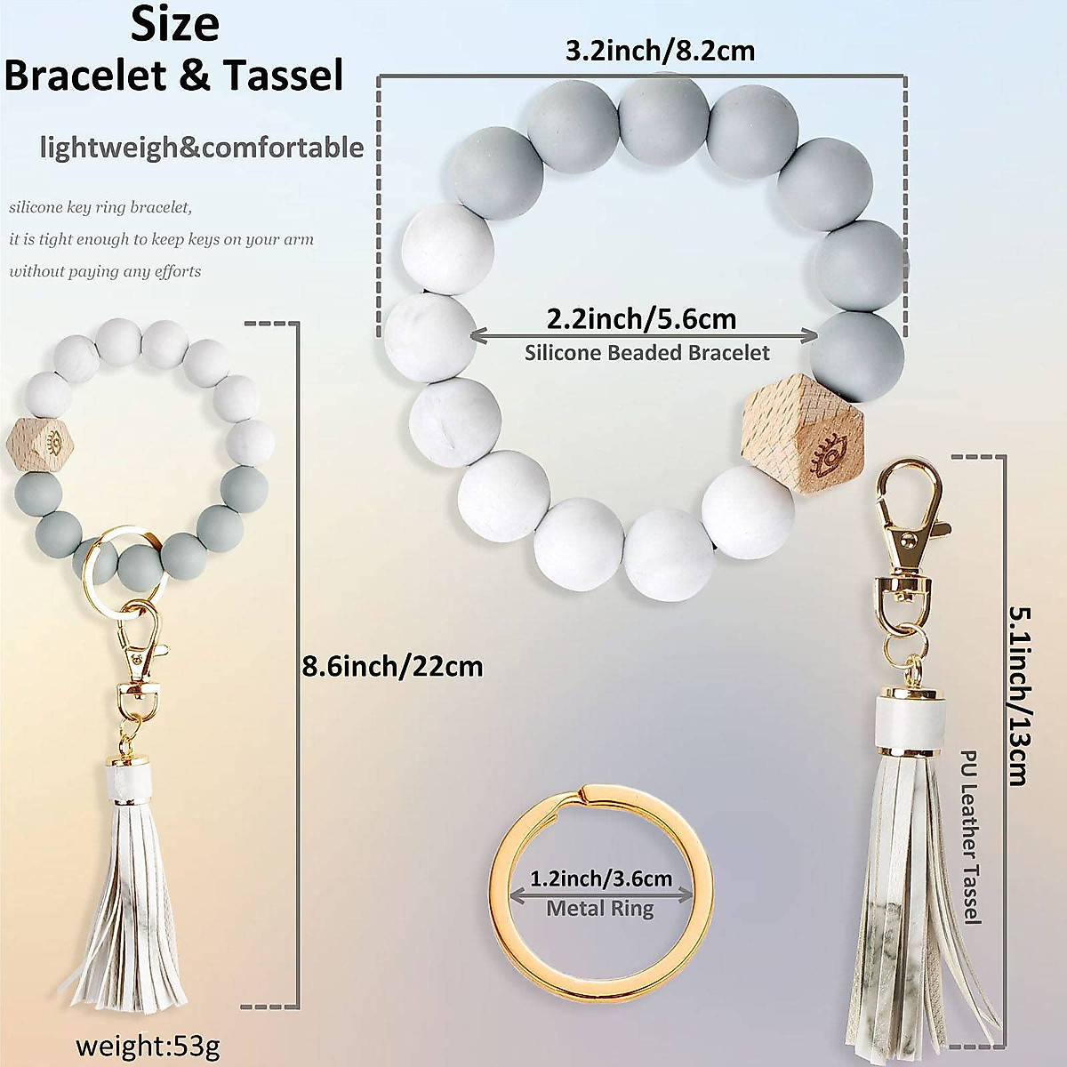 BIHRTC Portable House Car Keys Ring Holder Silicone Bead Bracelet Wristlet Keychain PU Leather Tassel Key Chain Keyring Wrist Band Bangle Car House Keys Ring Holder for Women Girls