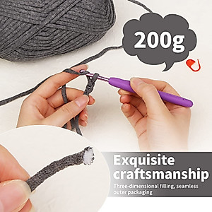 Fedmut Yarn for Crocheting -200g Beginners Chunky Cotton Yarn Easy-to-See Stitches Thick Worsted Yarn for Knitting Craft -Grey