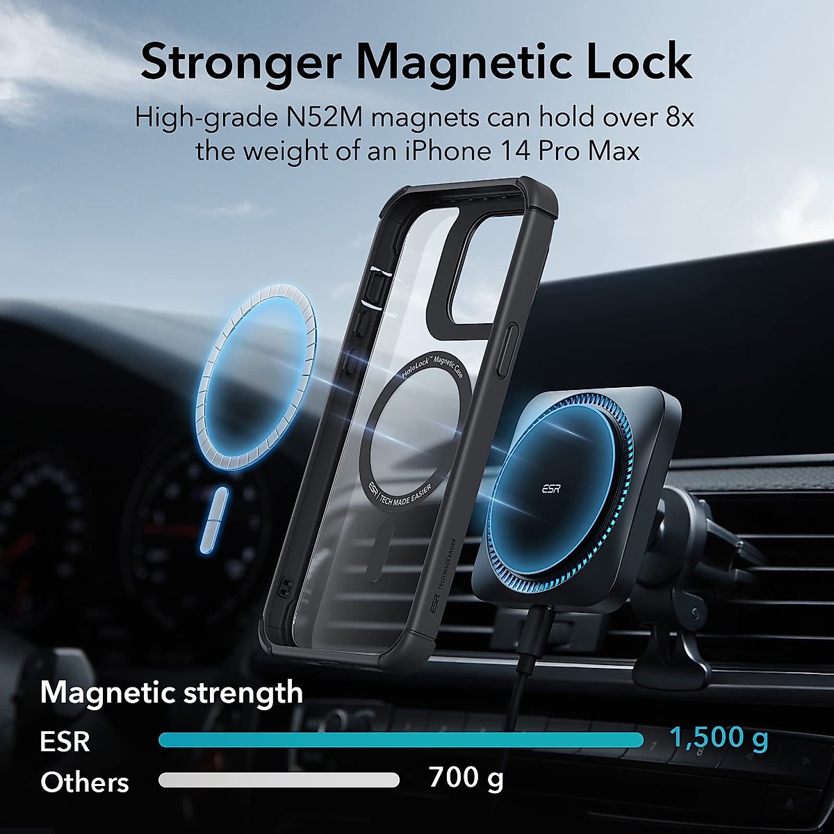 ESR for iPhone 14 Pro Case with Stand, Compatible with MagSafe, Full-Body Military-Grade Drop Proof Case with Built-in 9H+ Tempered Glass Screen Protector, Armor Series, Clear Black