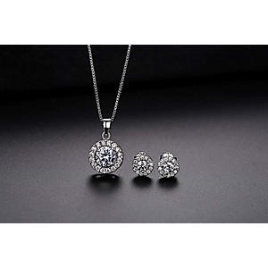 Harlorki Women's Silver Alloy Metal Rhinestone Crystal Wedding Necklace Earring Finger Ring Pendent Charm Jewelry Set
