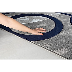 GLORY RUGS Area Rug Modern 8x10 Navy Circles Geometry Soft Hand Carved Contemporary Floor Carpet Fluffy Texture for Indoor Living Dining Room and Bedroom Area