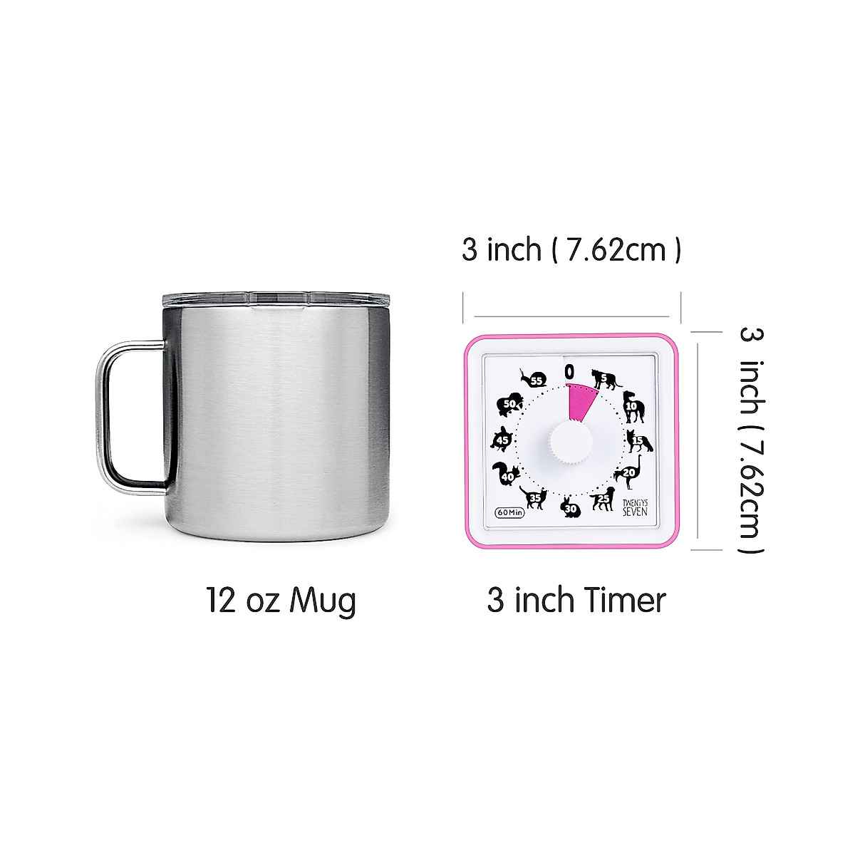 TWENTY5 SEVEN Countdown Timer 3 inch; 60 Minute 1 Hour Visual Timer - Classroom Teaching Tool Office Meeting, Countdown Clock for Kids Exam Time Management - Pink