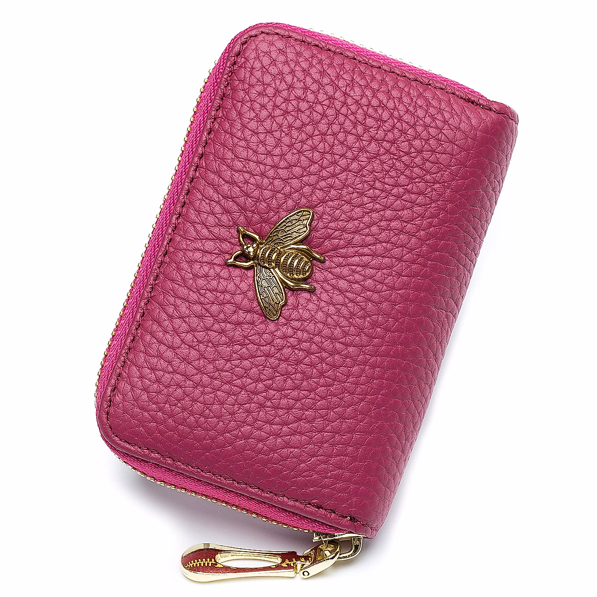 imeetu RFID Credit Card Holder, Small Leather Zipper Card Case Wallet for Women (Lite,Fuchsia)