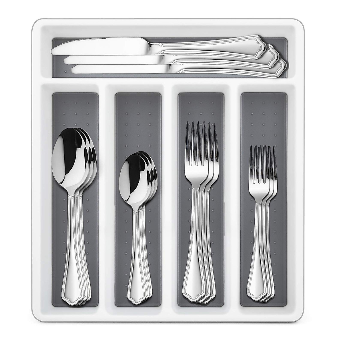 20 Pieces Silverware Set with Organizer/Tray for 4, HaWare Stainless Steel Flatware Cutlery Set, Elegant Design for Home Hotel Kitchen Wedding, Mirror Polished & Dishwasher Safe