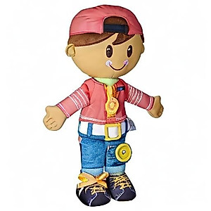 Playskool Dressy Kids Doll with Brown Hair and Hat, Activity Plush Toy with Zipper, Shoelace, Button, for Ages 2 and Up (Amazon Exclusive)