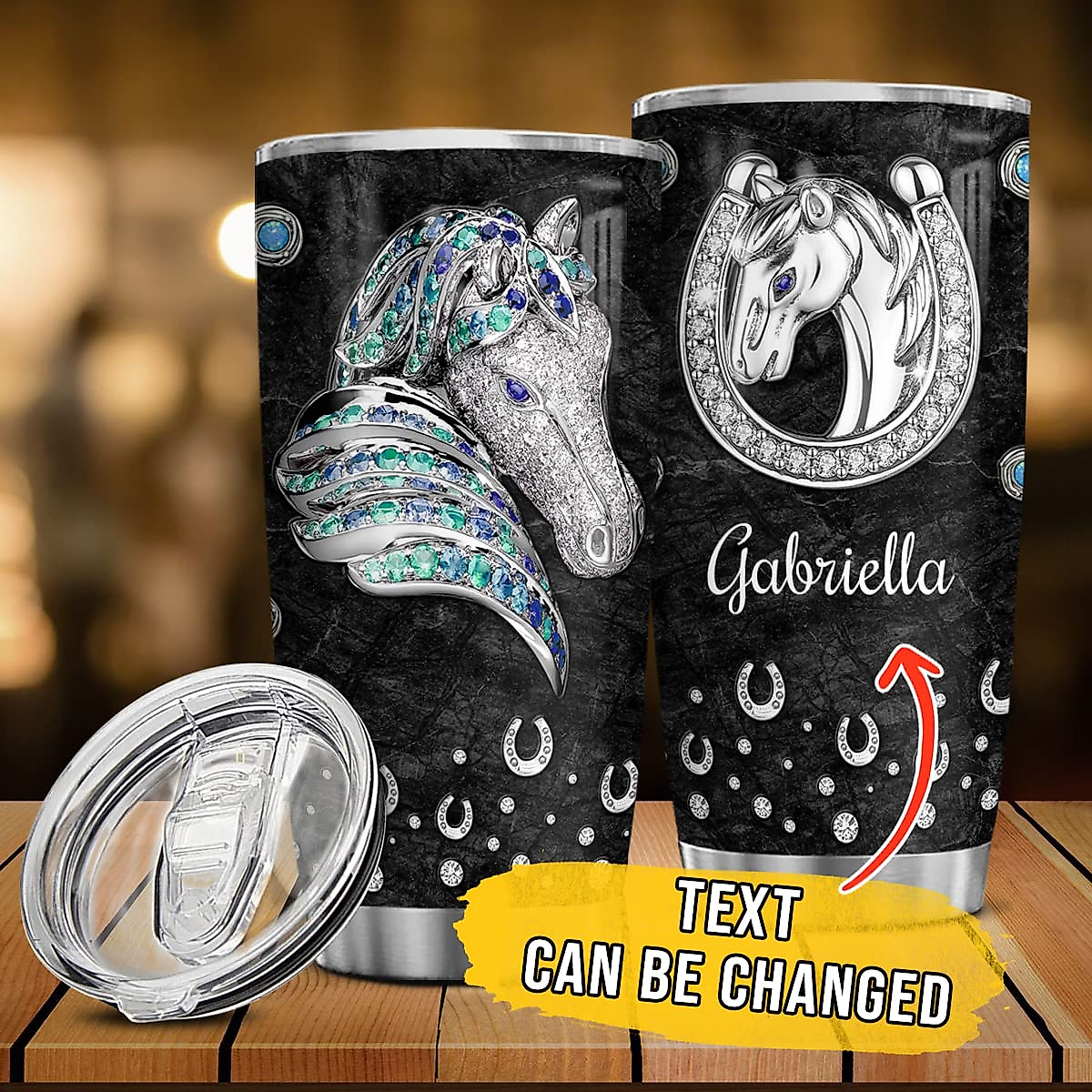 Wassmin Personalized Horse Tumbler Cup With Lid 20oz 30oz Jewelry Horses Stainless Steel Double Wall Vacuum Insulated Tumblers Coffee Travel Mug Birthday Christmas Women Gifts Custom Name