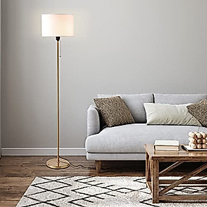 O’Bright Ted - Drum Shade Standing Lamp, Pull Chain Switch, E26 Socket, Modern Minimalist Design, Simple Floor Lamp for Living Room, Bedroom, Office, Antique Brass