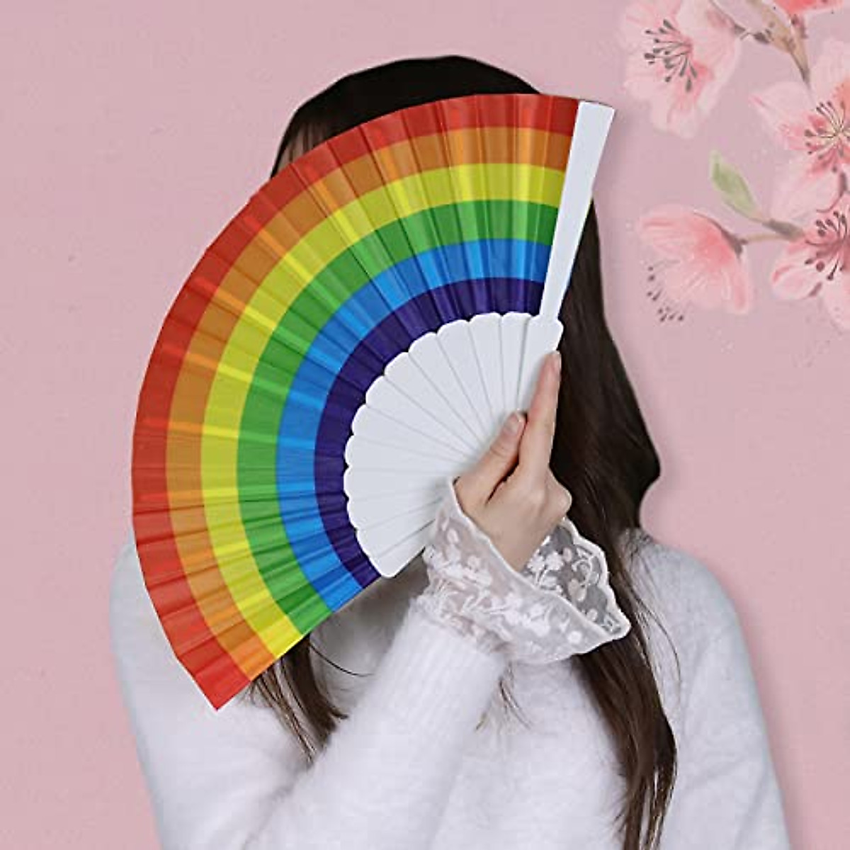 Vibrant Rainbow Folding Fans - 10 Pcs for LGBT Pride