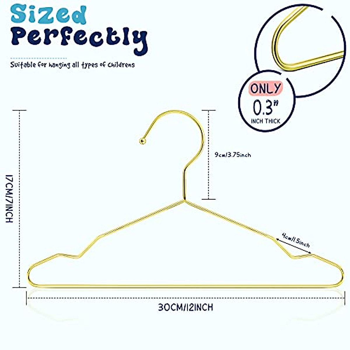 Wire Hangers Children's Hangers Strong Metal Children Clothes Hangers for Closet Space Saving Hanger for Hanging Coats Pants Clothes, 12 x 6.5 Inch (Gold, 72 Pcs)