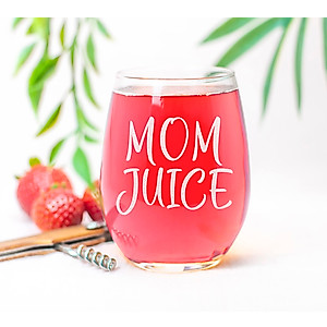 CARVELITA Mom Juice 15oz Funny Wine Glass, Novelty Gag Birthday Present for a New Mom, Friend, Adult Sister, Her Best Christmas Gifts For Women, Mother, Mom - Unique Xmas Wife Gift Idea From Husband