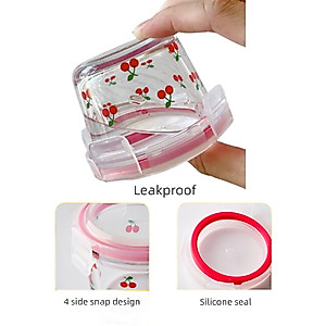 Ivymei 2 Pack Mini Square Round Glass Containers with lids,Small Floral Food Storage Contaiers Glass Food Jars for Food Portion,Dipping Sauce,Snack,Yogurt,Leakproof,Microwave Freezer Safe
