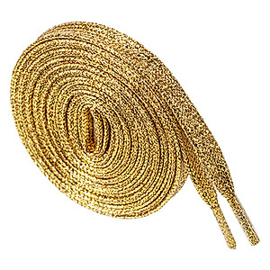 Santimon Metallic Glitter Flat shoelaces Colorful Fashion 2 pairs for Canvas Sneaker Athletic Shoes Light Gold 51"