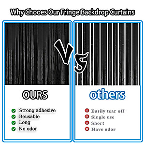 2 Pack Black Metallic Tinsel Foil Fringe Curtains Party Photo Backdrop Party Streamers for Birthday,Graduation,New Year Eve Decorations Wedding Decor