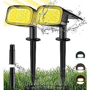 Solar Spotlight, 34 LEDs Solar Landscape Lighting, IP67 Waterproof Solar Lights & 3 Modes Solar Powered Spotlights, Dark Sensing Auto ON/Off for Yard Garden Walkway and Pool 2 Pack
