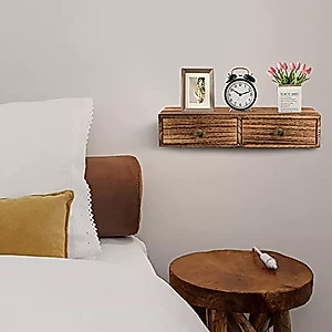 Yesland 2 Pcs Floating Nightstand with Drawer - Rustic Wood Floating Wall Mounted Drawers Floating Shelf with Drawer for Living Room, Bedroom, Storage, Display - Yellowish Brown