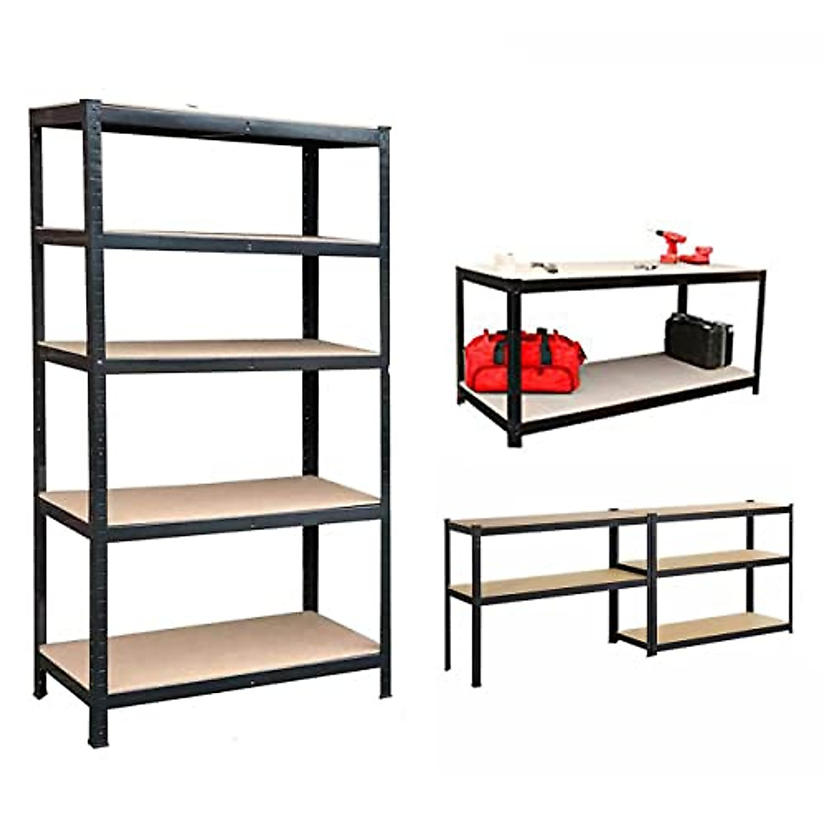 Metal Storage Shelves with Bolt-Less Design Freestanding Storage Shelves Height and Layout Adjustable for Workshop Bookshelf Shed Office Heavy Duty Racking Shelves(180CM)