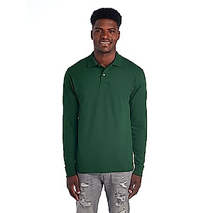 Jerzees Men's SpotShield Stain Resistant Polo Shirts (Short & Long, Long Sleeve-Forest Green, Large