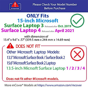 mCover Case Compatible for 2019-2023 15" Microsoft Surface Laptop 5/4 / 3 ONLY (NOT Fitting Any Other Microsoft Surface Models) Laptop Computers - Black