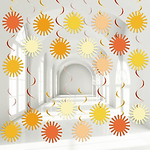 60Pcs Boho Sun Banners First Trip Around The Sun Birthday Decorations Muted Boho Sun Garland Kit Boho Sunshine Hanging Swirl for Indoor Outdoor 1st Birthday Baby Shower Favor Party Supplies Decor