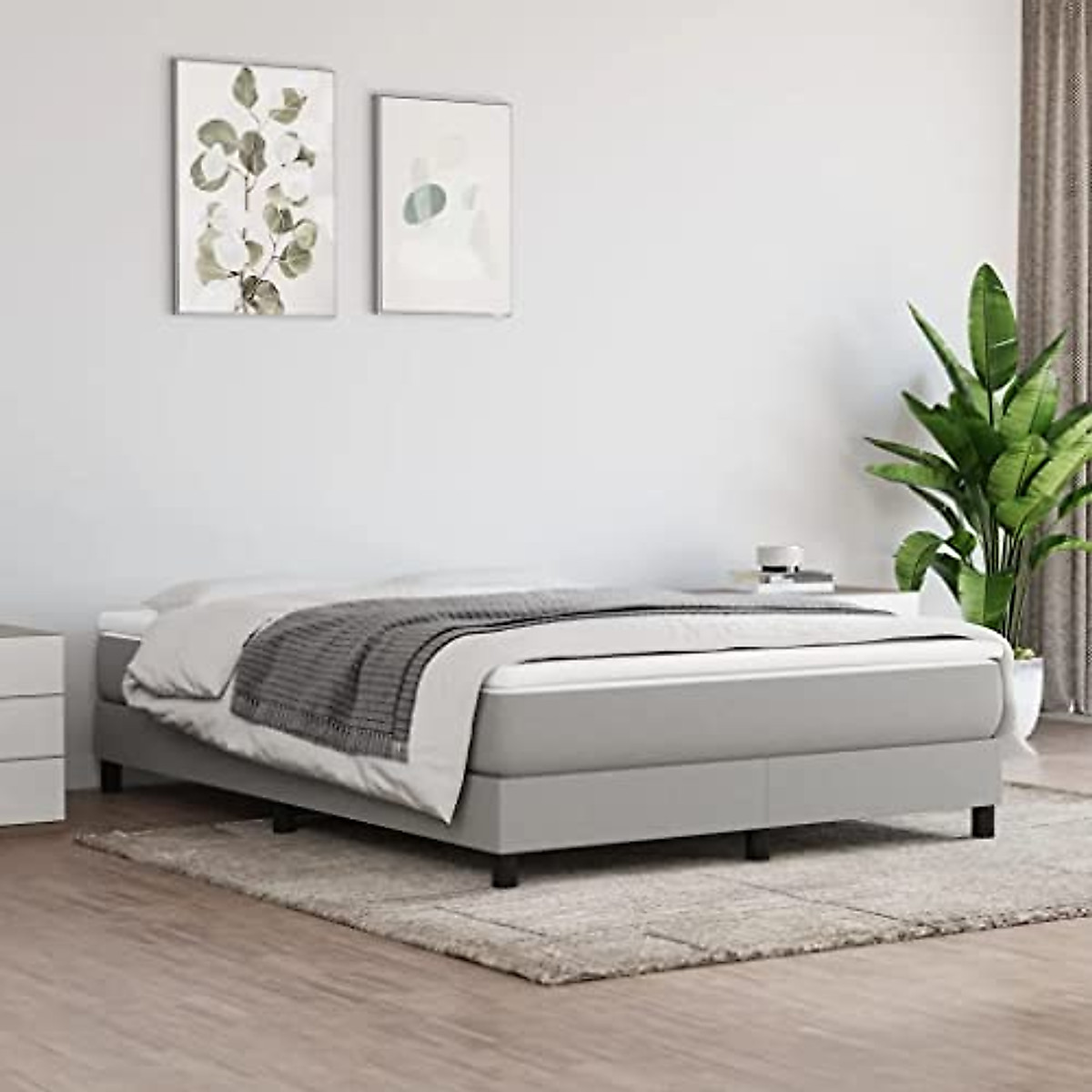 vidaXL Box Spring Bed Frame Home Indoor Bedroom Bed Accessory Wooden Upholstered Double Bed Base Furniture Light Gray 53.9"x74.8" Full Fabric