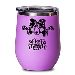 Shetland Sheepdog Dog Mom Wine Glass - 12oz Vacuum Insulated Stemless Wine Glass With Lid - A Birthday Or Christmas Gift For Shetland Sheepdog Dog Lov