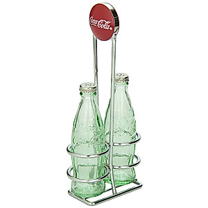 TableCraft Coca-Cola Salt and Pepper Shaker Set with Chrome Plated Metal Rack, Coca-Cola Salt and Pepper Shaker Set