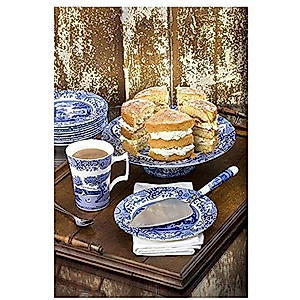 Spode Blue Italian Collection Cake Stand, 10.5-Inch, Blue, Footed Cake Plate, Cake Tray, Cupcake Stand for Parties, Dessert Serving Dish, Dishwasher Safe