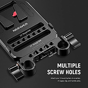 NEEWER V Mount Battery Plate with Dual 15mm Rod Clamps, 1/4" & 3/8" Threads, Metal V Lock Battery Mounting Plate Fits Camera Rig Cage with 15mm Rail Rod Support System, Compatible with SmallRig (ST43)