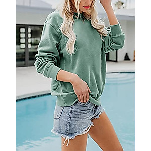 Hilltichu Women's Fall Long Sleeve Pullover Shirt Casual Round Neck Loose Tunic Tops (Large, Mint)