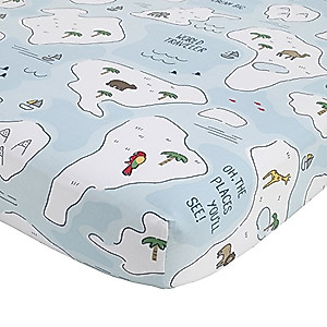 NOJO Dreamer Little Explorer World Map 8 Piece Nursery Crib Bedding Set, Navy Blue/Light Blue/White