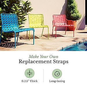 Jejavu 1.5" Wide x 20' Roll Vinyl Strap for Patio Chairs, Lawn Furniture, and Deck Chairs, Make Your Own Replacement Straps, Plus 20 Free Fasteners, (White)