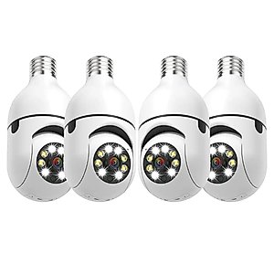 EVERSECU 4Pack HD 1080P Wireless Light-Bulb Security Camera, Work with 2.4ghz&5ghz WiFi, Motion Auto Tracking, 2 Way Audio, Spotlight Night Vision, E27 Screw-in CCTV Camera (4pcs)