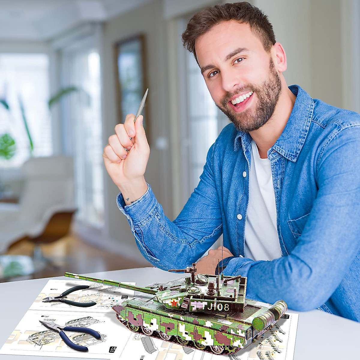 Piececool 3D Metal Puzzles, 99A Main Battle Tank Building Kit, 233Pcs Art Craft Kit for Teens, DIY Vehicle Model, Handcraft Toys for Adults