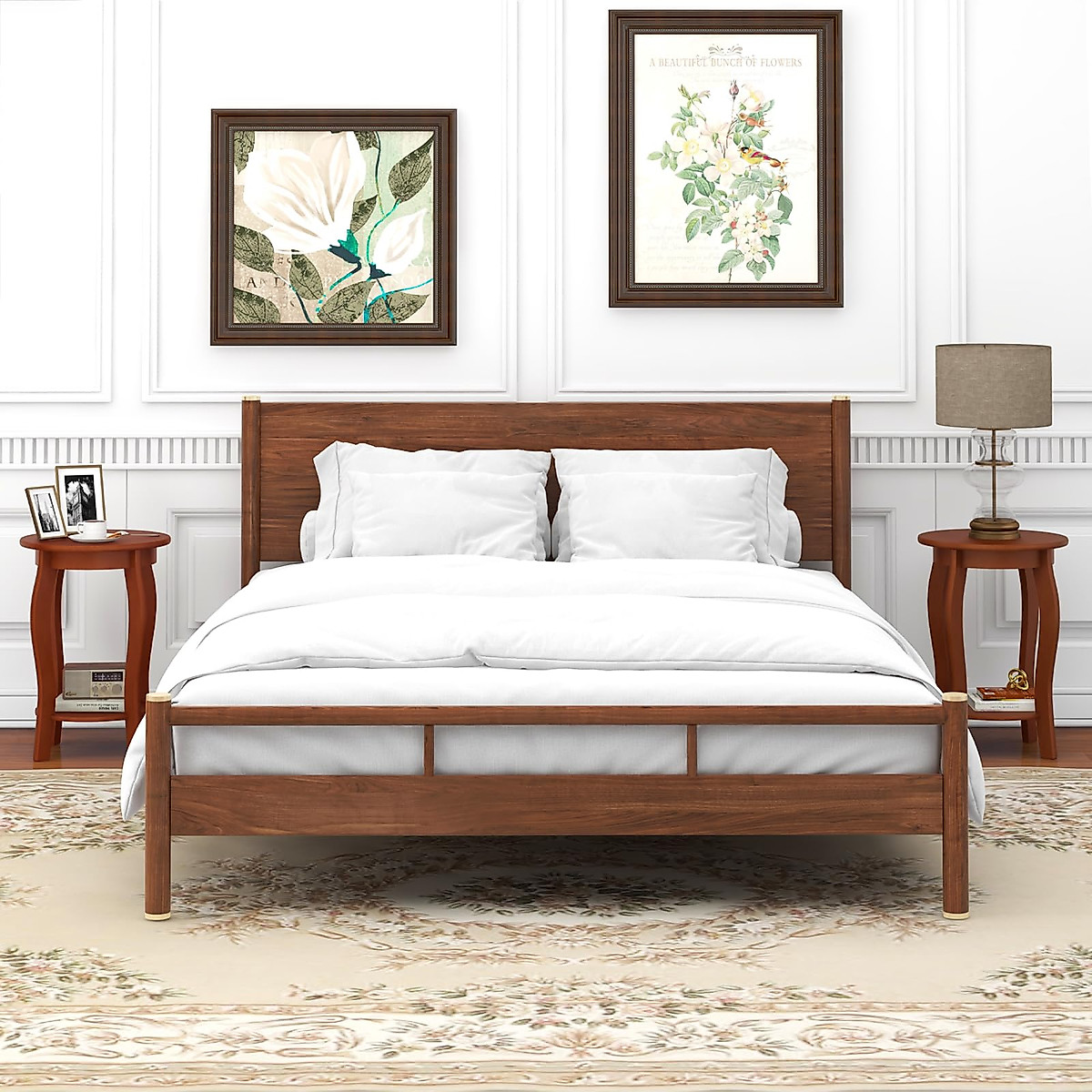 Giantex 2-Tier Round End Table, Narrow Tiered Telephone Table with Storage Shelf, Solid Wood Legs, Modern Sofa Side Table Nightstand for Living Room, Bedroom, Small Space, Walnut (2, Round)