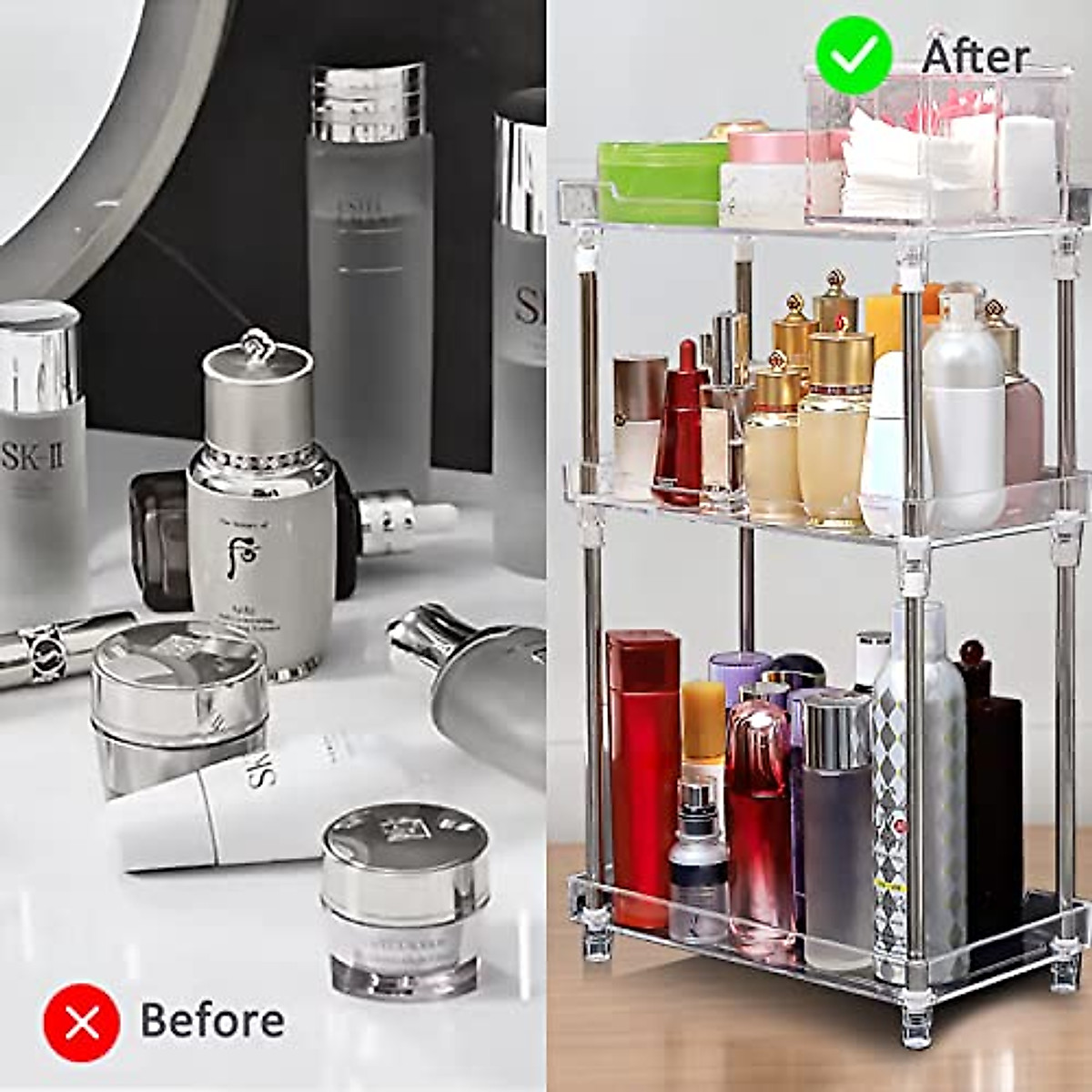 Bathroom Organizer Countertop, 3 Tier Acrylic Vanity Tray, Counter Makeup Organizer for Skincare Cosmetics, Multi-Functional Organizer for Bathroom Kitchen (3 Tier)