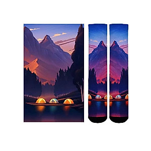 Sierra Socks Valley Camping Pattern CoolMax Socks, Nature Collection for Men & Women Colorful Crew Socks