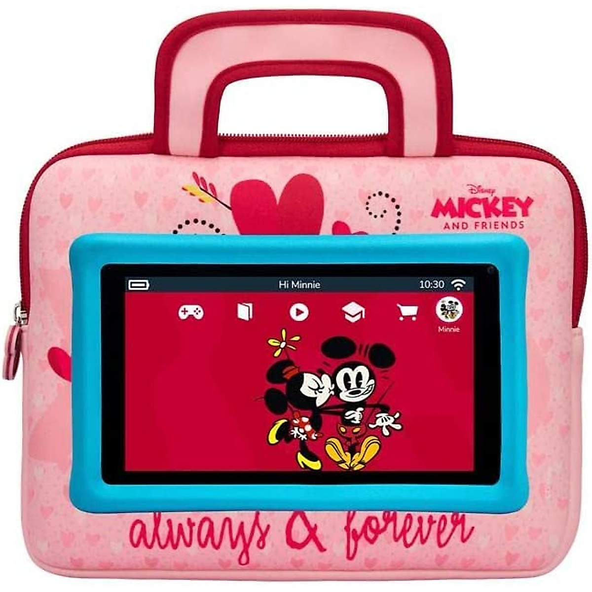 Pebble Gear Disney Mickey Kids Laptop Carry Bag - Universal - Fits 7 Inch Tablets - for Travel and Holidays - Storage for Toys, Headphones, Tablets - Storage Pocket (Mickey Always and Forever)