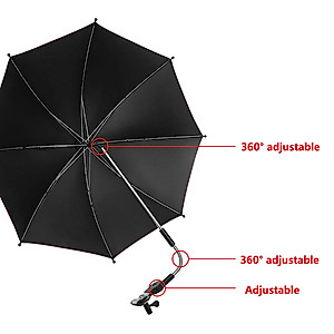 STARRY CITY Chair Umbrella with Universal Adjustable Clamp,46 inch Sun Shade,Clip on Parasol for Patio Chair Beach Chair Wheelchairs Golf Carts (L-Blue)