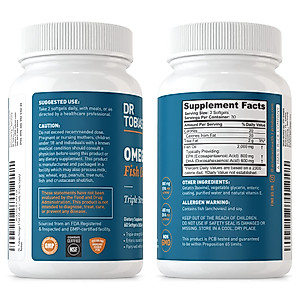 Dr. Tobias Omega 3 Fish Oil, 2000mg Triple Strength Omega 3 Supplement with 800mg EPA 600mg DHA Per Serving, Fish Oil Omega 3 Supplements for Heart, Brain & Immune Support, 60 Softgels, 30 Servings