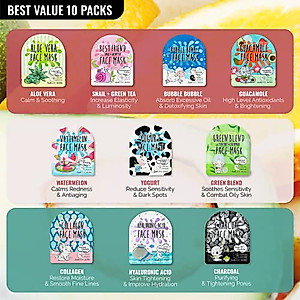 NATURAL Korean Sheet Mask (10 pcs set) made with Premium Tencel, Hydrating Face Masks, Face Sheet Mask, Korean Face Mask Skin Care For Women, Teen, Girls, Mens, Beauty Mask, Spa face Masks for a Youthful K-Beauty Glow